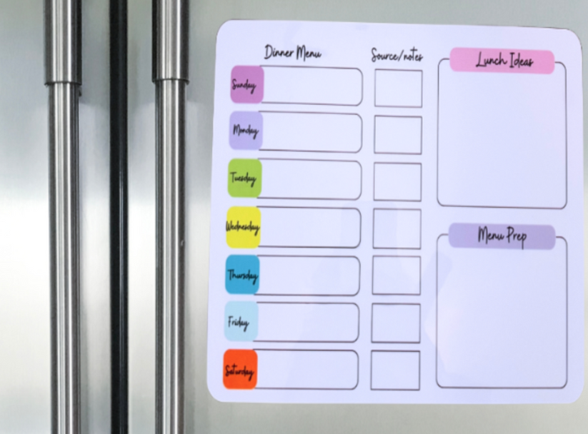 Weekly Menu Planner- Dry Erase – Vinylbug Designs